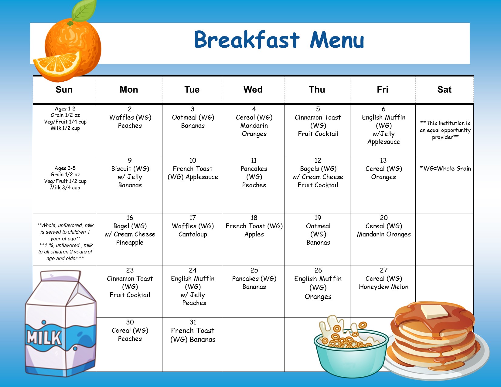 Monthly Theme & Menus - Nutritious Preschool Meals | Village Preschool ...
