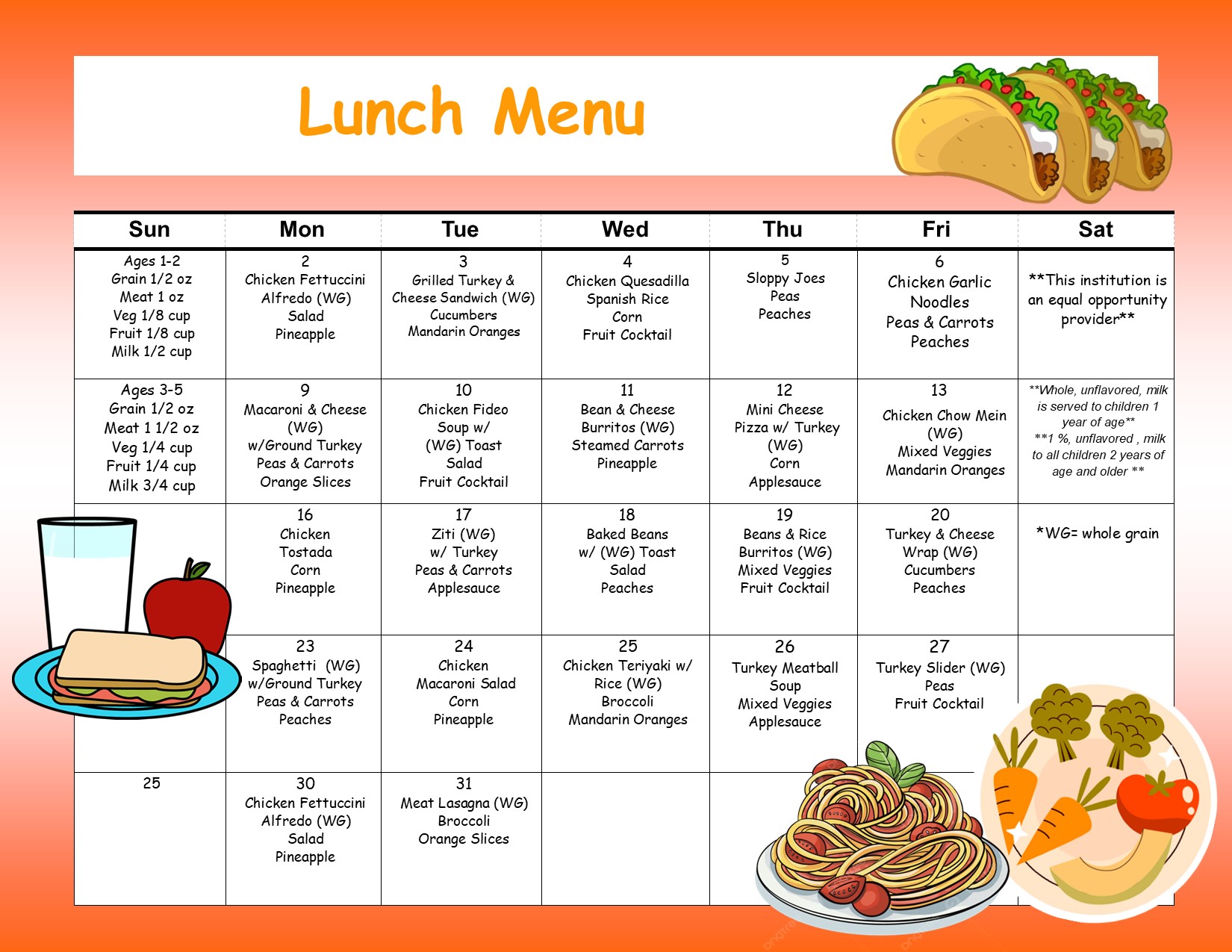 Monthly Theme & Menus - Nutritious Preschool Meals | Village Preschool ...