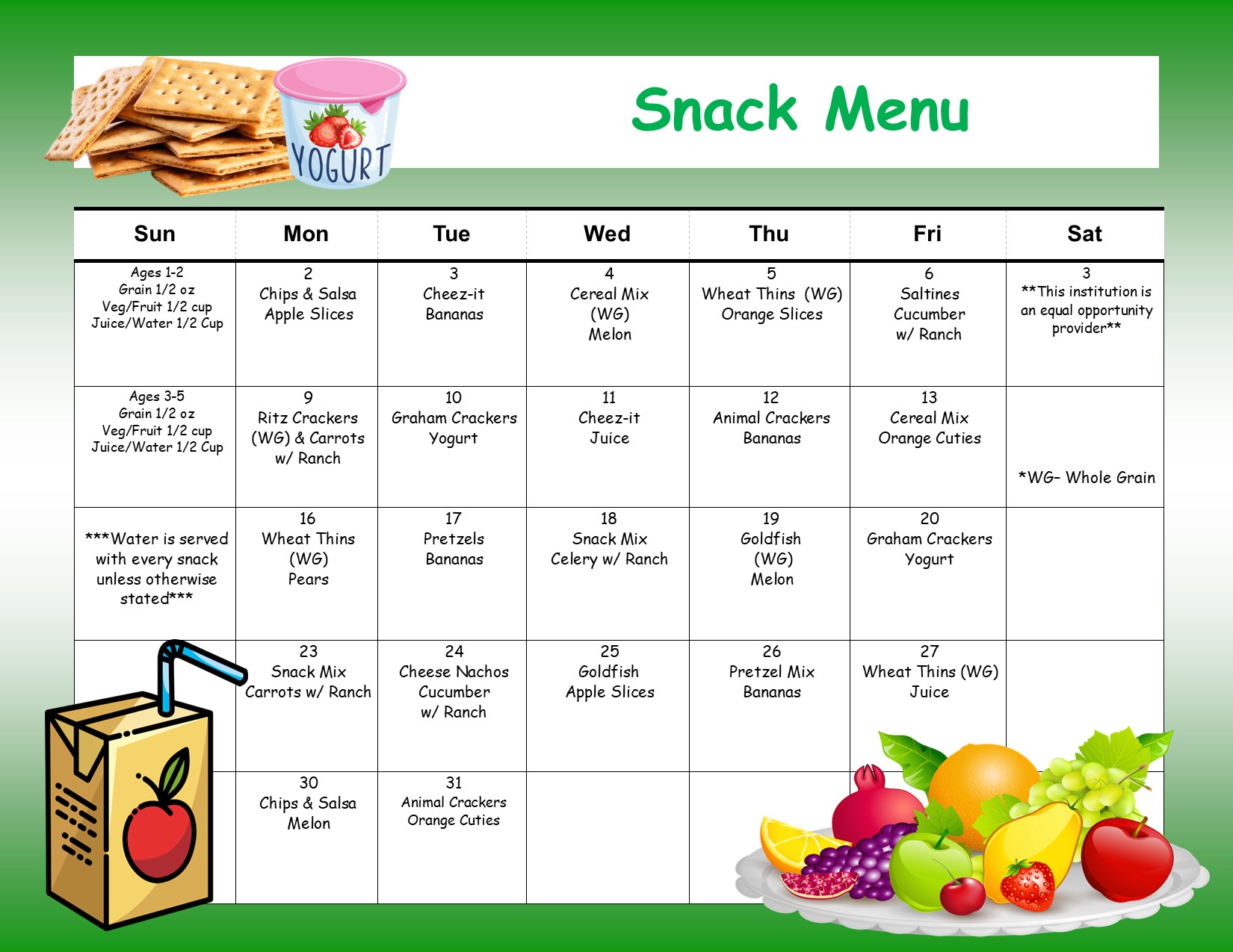 Monthly Theme & Menus - Nutritious Preschool Meals | Village Preschool ...